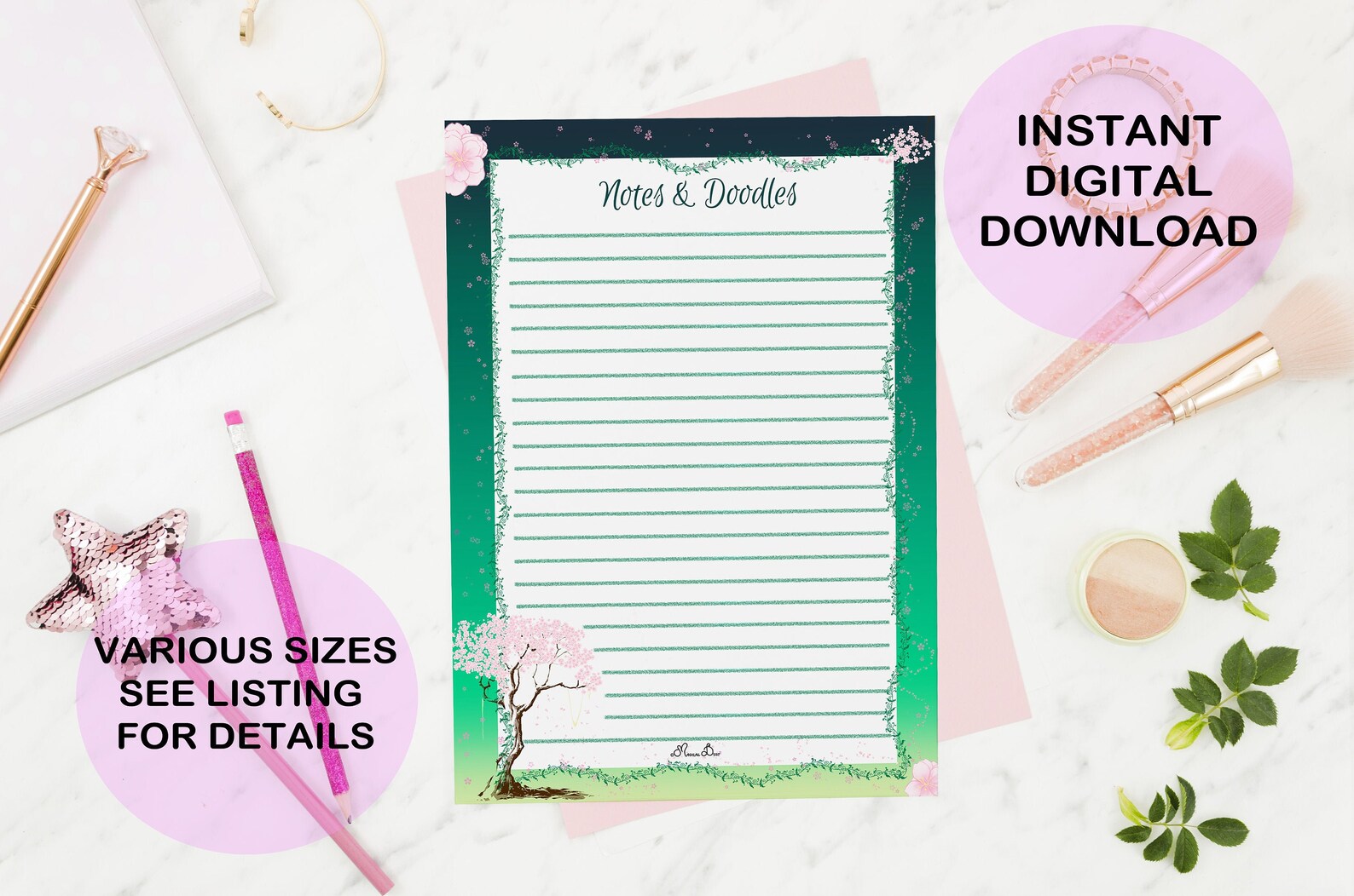 Printable Cherry Tree Notes and Doodles Page,digital Note,printable ...