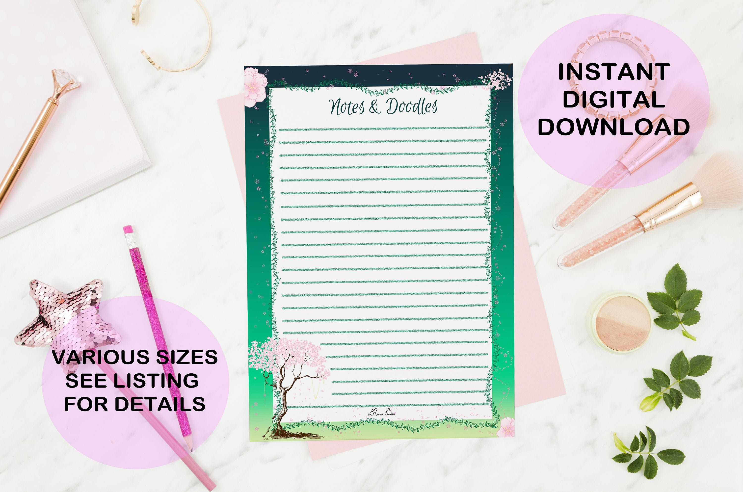 Printable Cherry Tree Notes and Doodles Page,digital Note,printable ...