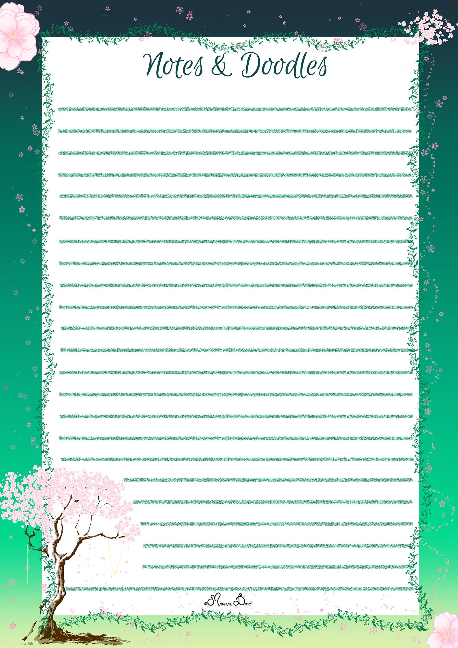 Printable Cherry Tree Notes and Doodles Page,digital Note,printable ...