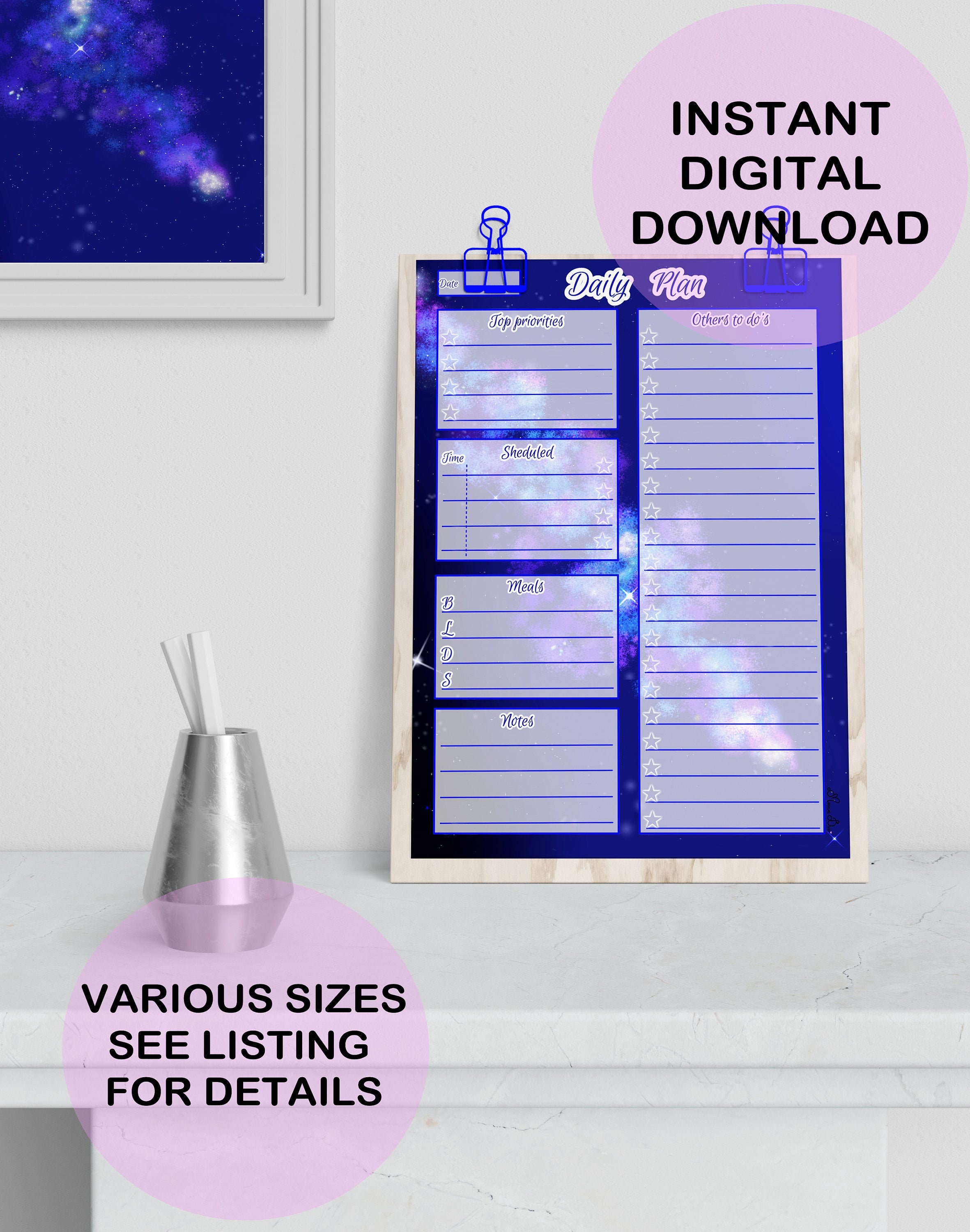 Galaxy Printable Planner,digital Planner Galaxy ,cute Daily Checklist ...
