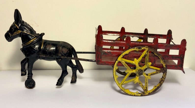 RARE Early 1920's Tin & Cast Iron Donkey Drawn "dray W/ Star Wheels ...