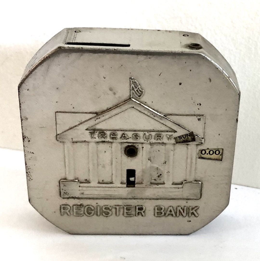 C. 1950's Embossed Tin "treasury Register Bank" - Very Good Original ...