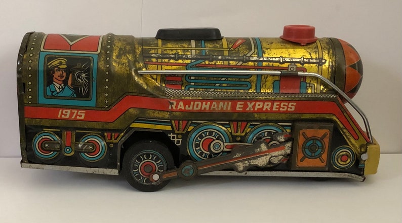 RARE 1950's Tin Friction "rajdhani Express" Train Engine Toy W ...