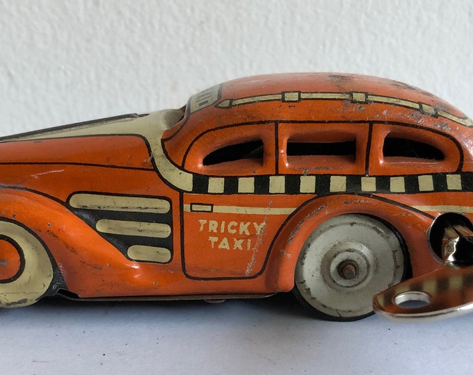 C. 1930's Marx "tricky Taxi" Lithographed Tin Wind-up Car - Red & Cream ...