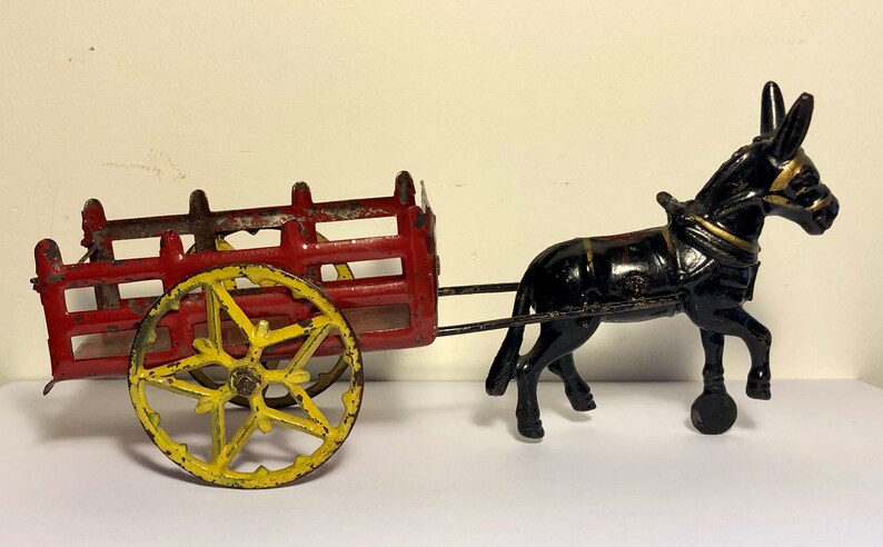 RARE Early 1920's Tin & Cast Iron Donkey Drawn "dray W/ Star Wheels ...