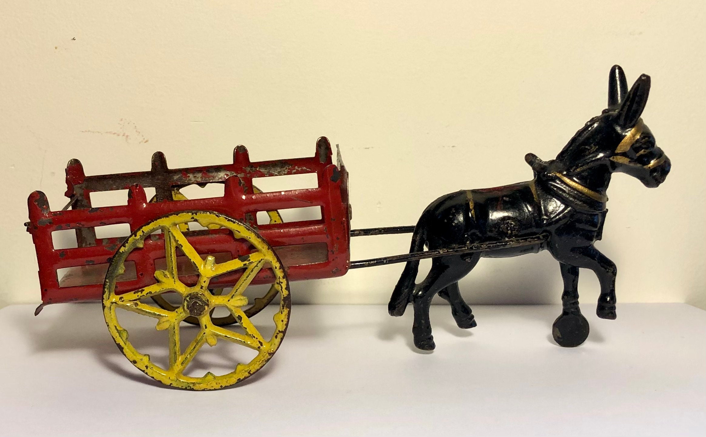 RARE Early 1920's Tin & Cast Iron Donkey Drawn "dray W/ Star Wheels ...