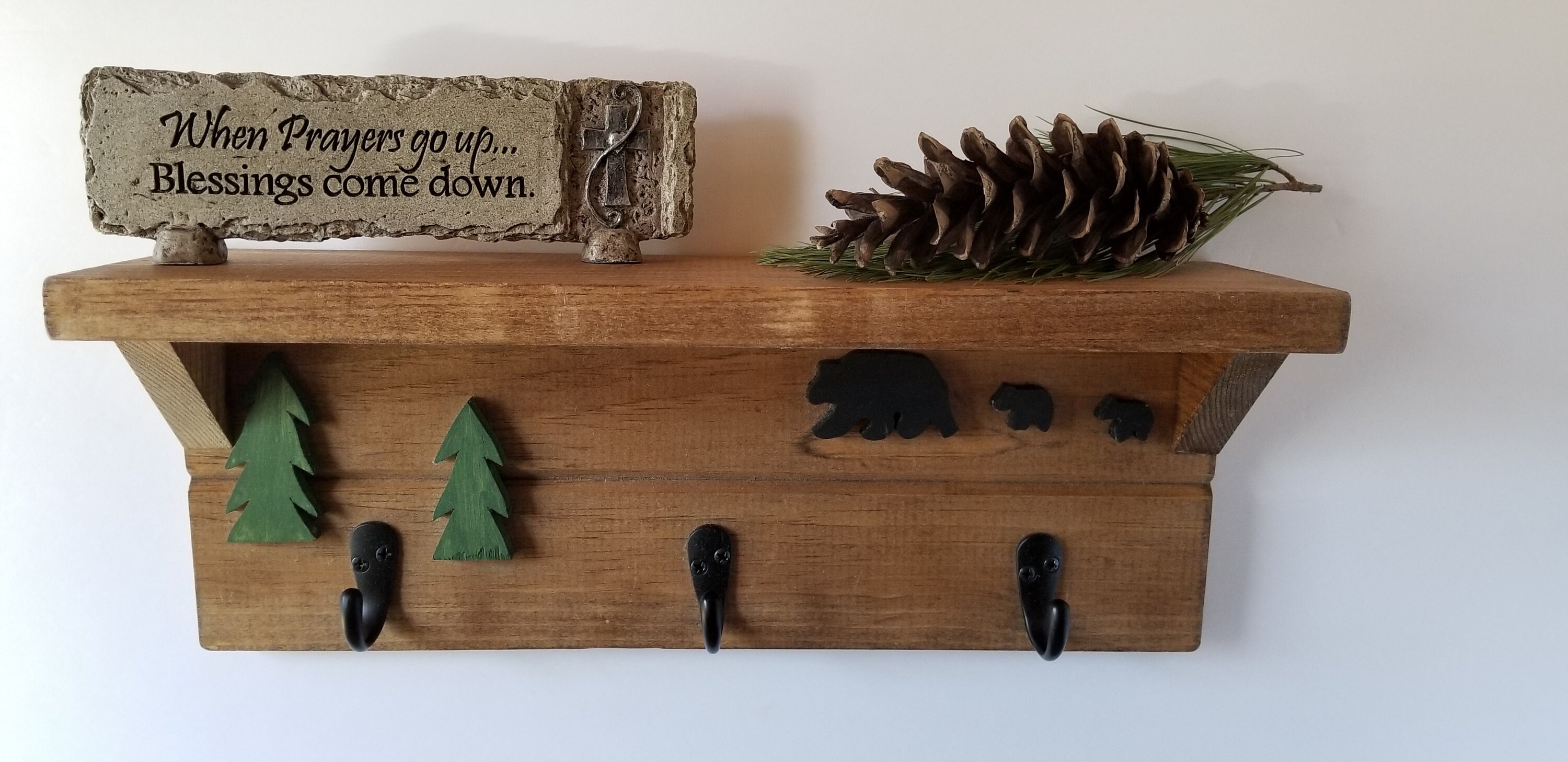 Bear shelf with hooks wood shelf with hooks towel rack with | Etsy