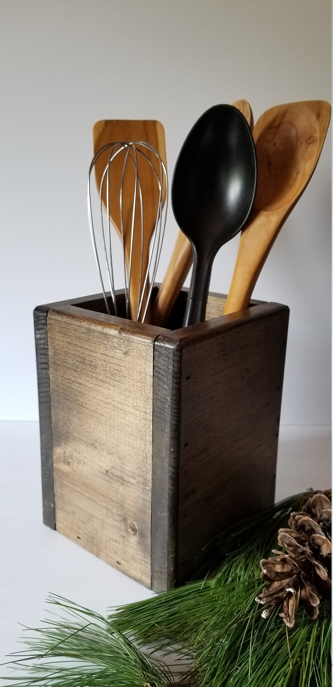 Rustic Utensil Holder, Wood Utensil Holder, Kitchen Utensil Holder ...