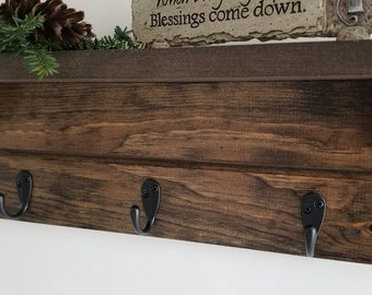 Wood Shelf With Hooks - Etsy