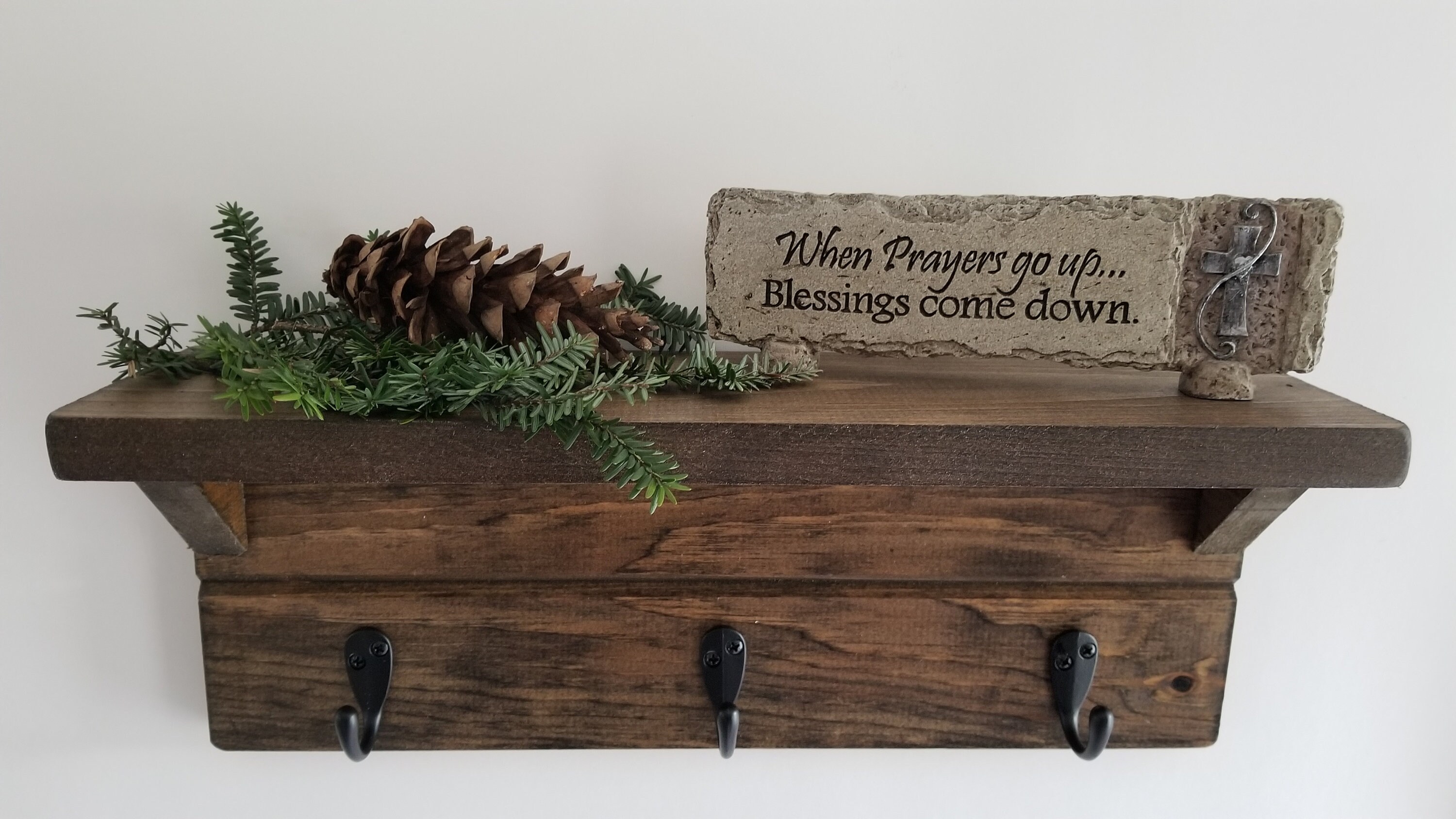 Rustic Wood Shelf With Hooks Wood Shelf With Hooks Towel | Etsy