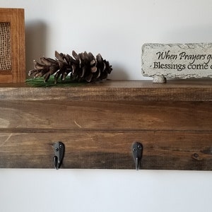 Rustic Wood Shelf With Hooks, Wood Shelf With Hooks, Entryway Shelf ...
