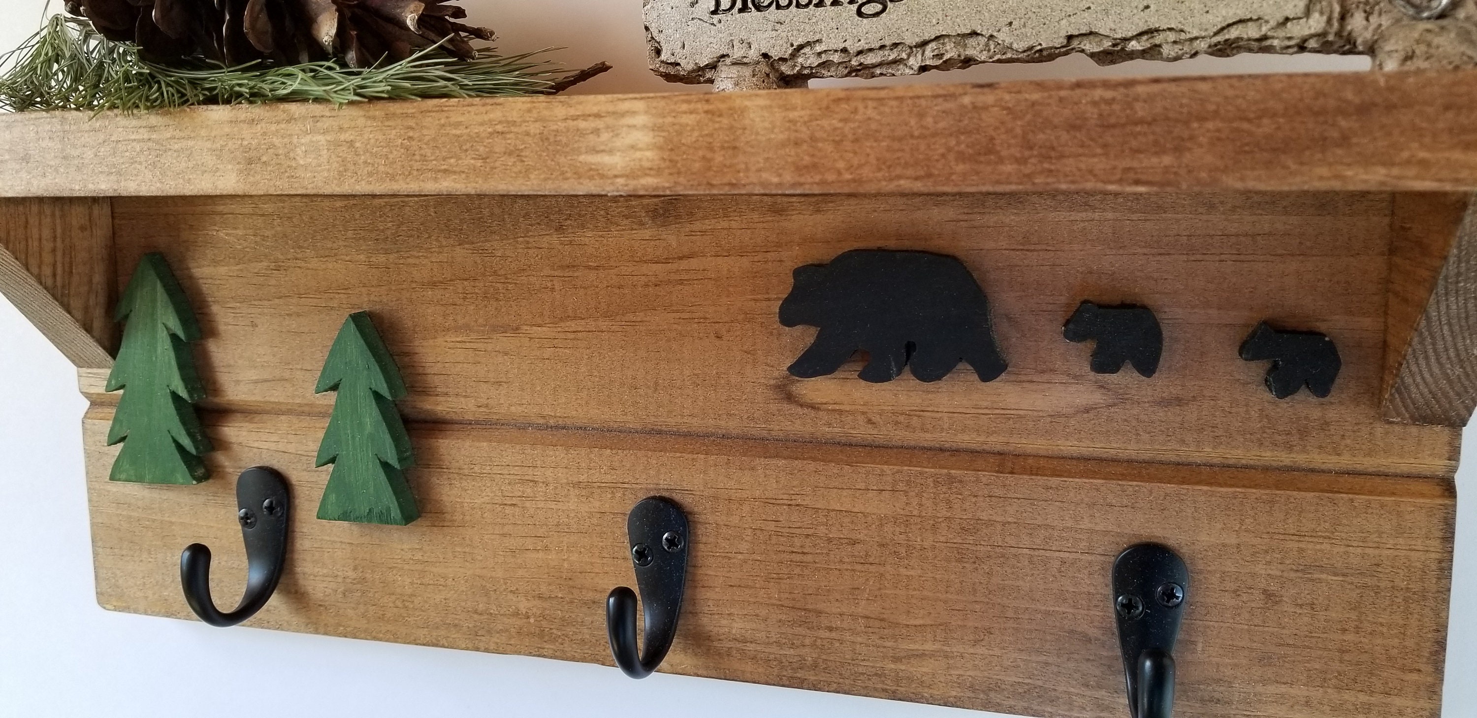 Bear shelf with hooks wood shelf with hooks towel rack with | Etsy