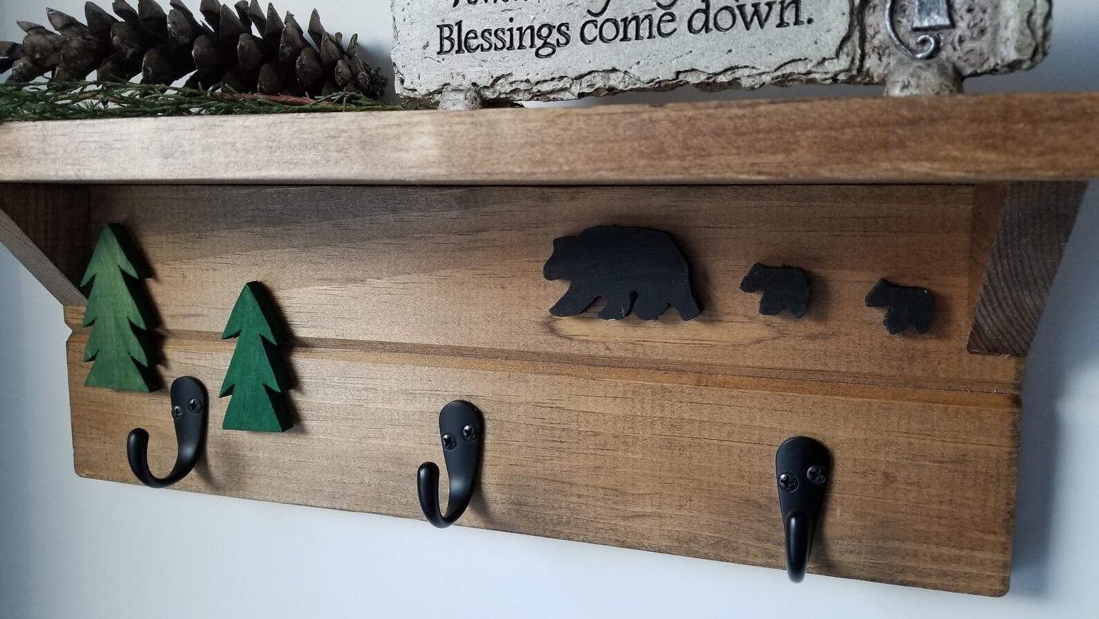 Bear Shelf With Hooks Wood Shelf With Hooks Towel Rack With - Etsy