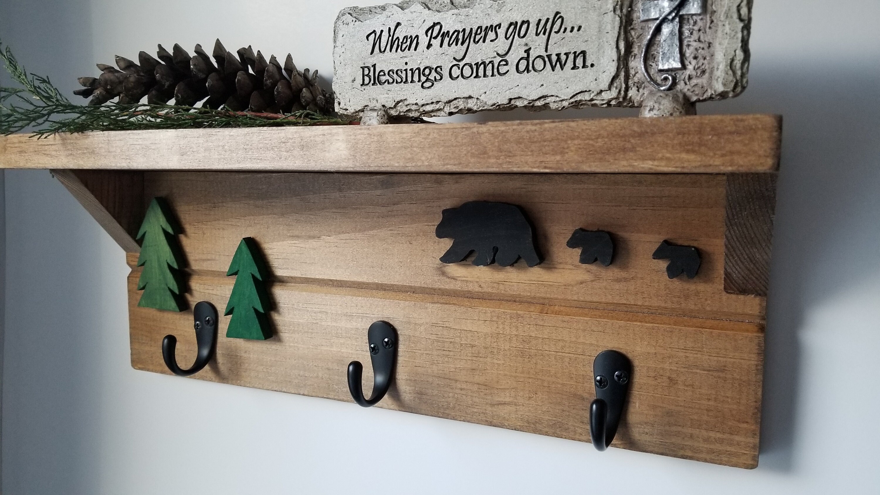 Bear shelf with hooks wood shelf with hooks towel rack with | Etsy