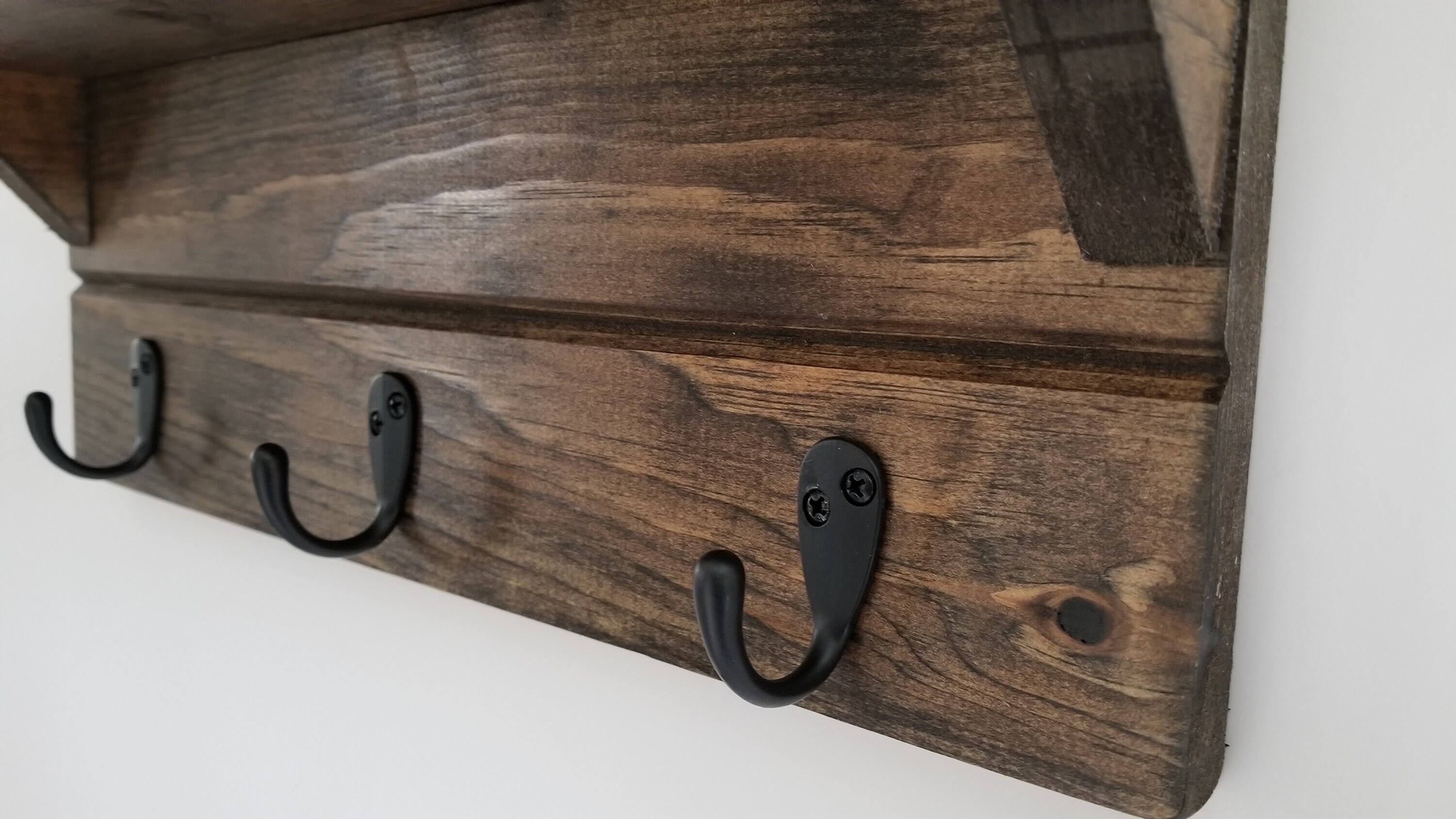 Rustic Wood Shelf With Hooks Wood Shelf With Hooks Towel | Etsy