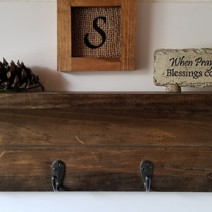Rustic Wood Shelf With Hooks, Wood Shelf With Hooks, Entryway Shelf ...