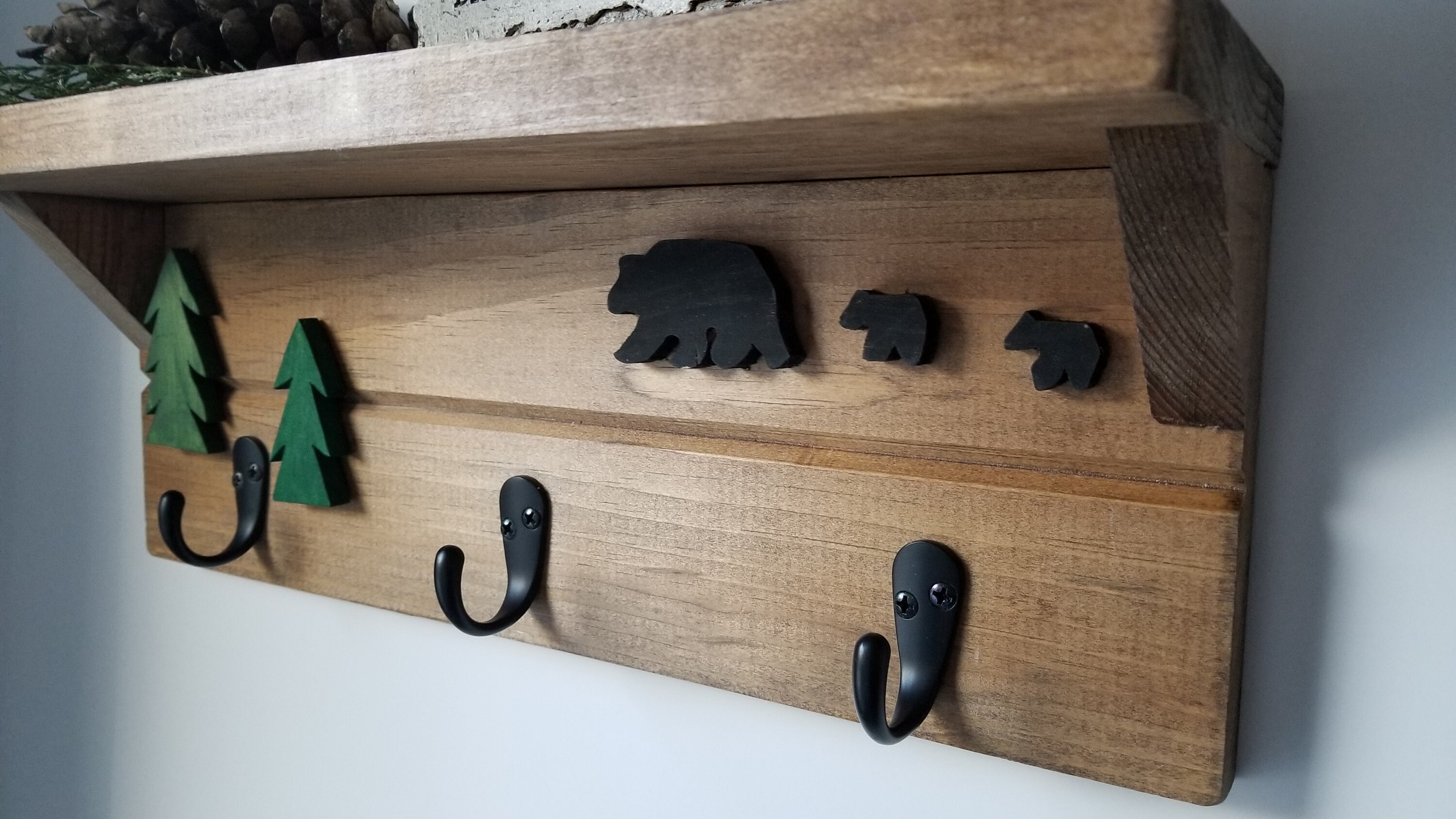 Bear shelf with hooks wood shelf with hooks towel rack with | Etsy