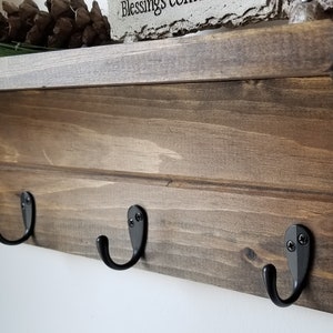 Rustic Wood Shelf With Hooks, Wood Shelf With Hooks, Entryway Shelf ...