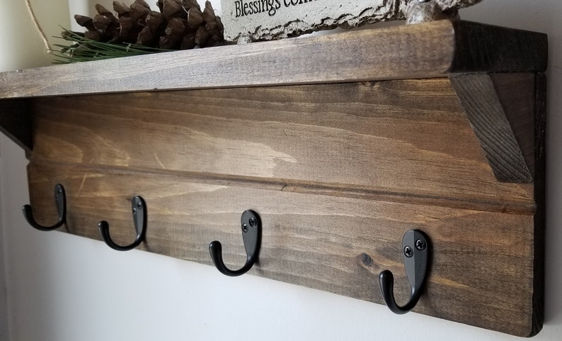 Rustic Wood Shelf With Hooks Wood Shelf With Hooks Entryway | Etsy