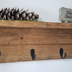 Rustic Wood Shelf With Hooks, Wood Shelf With Hooks, Entryway Shelf ...