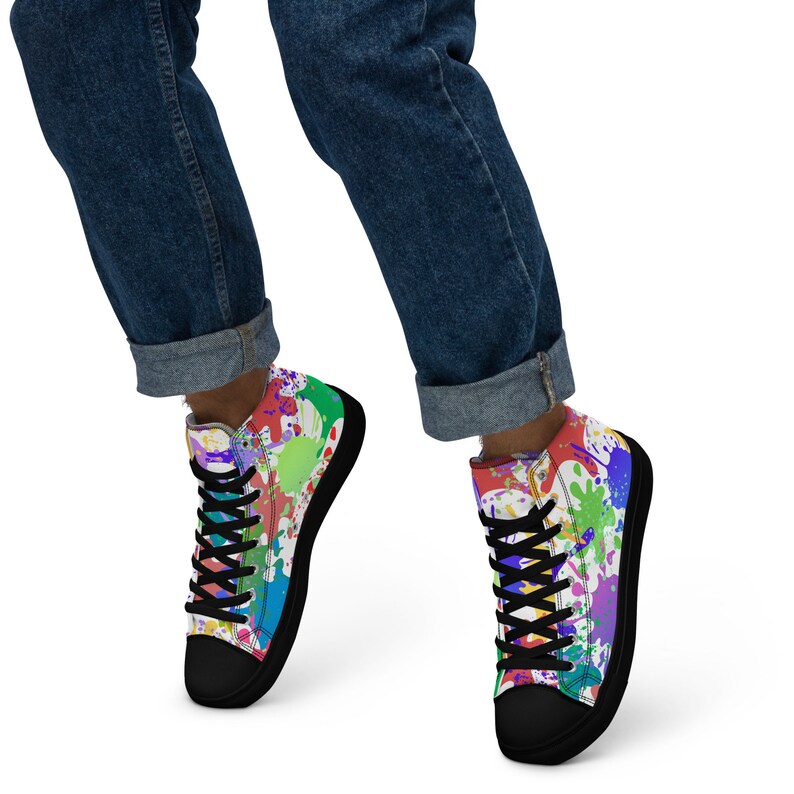 Mens High Top Paint Splatter Canvas Shoe, Everyday Comfortable Sneaker ...