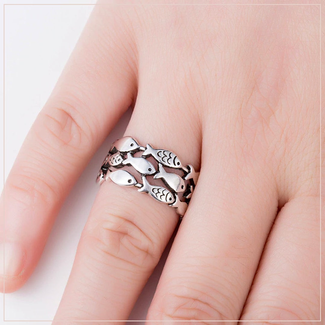 925 Sterling Silver Fish Ring, Bague Poisson, Multilayer Fish Ring ...