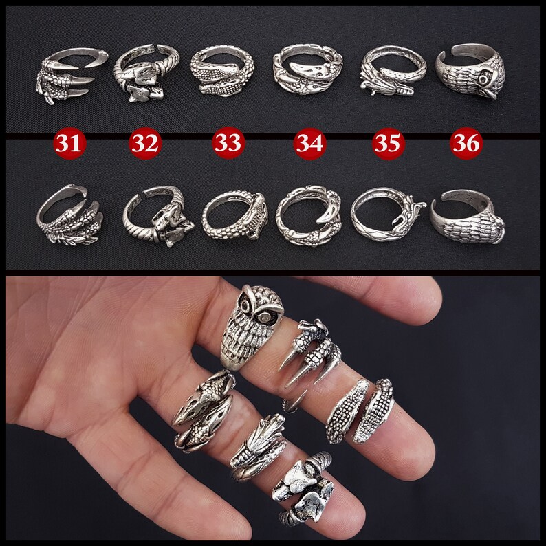 Gothic Silver Ring for Man Fashion Mens Adjustable Animal - Etsy