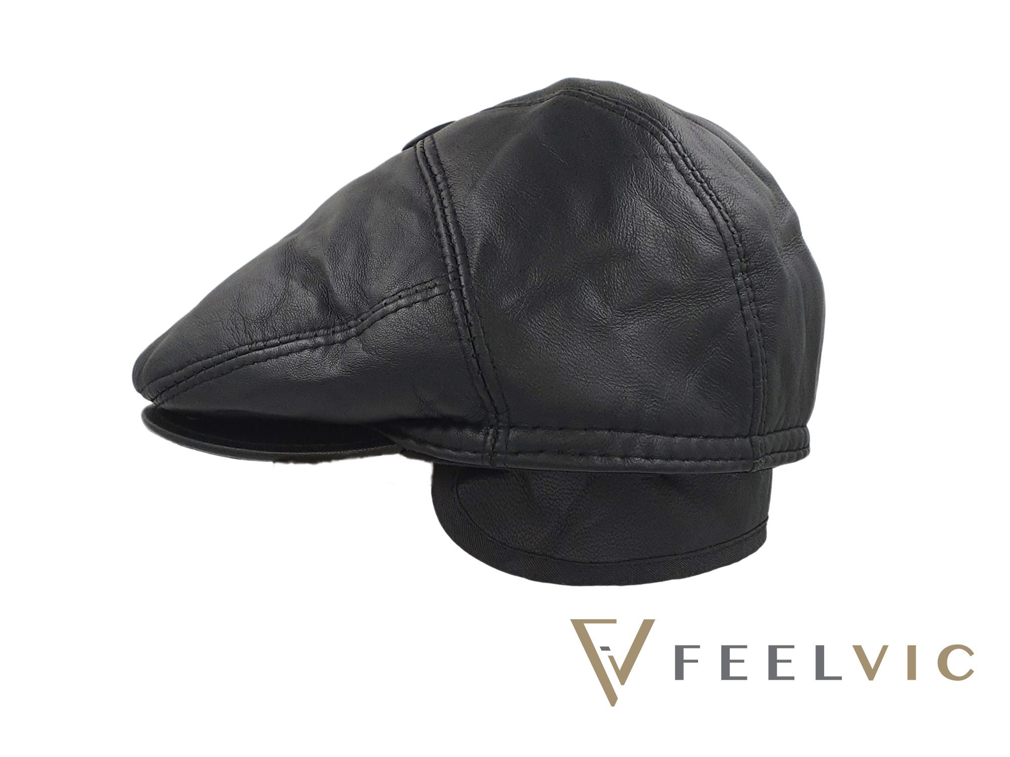 Mens Flat Cap From Real Leather With Lining and Ear Flaps , Mens Winter ...