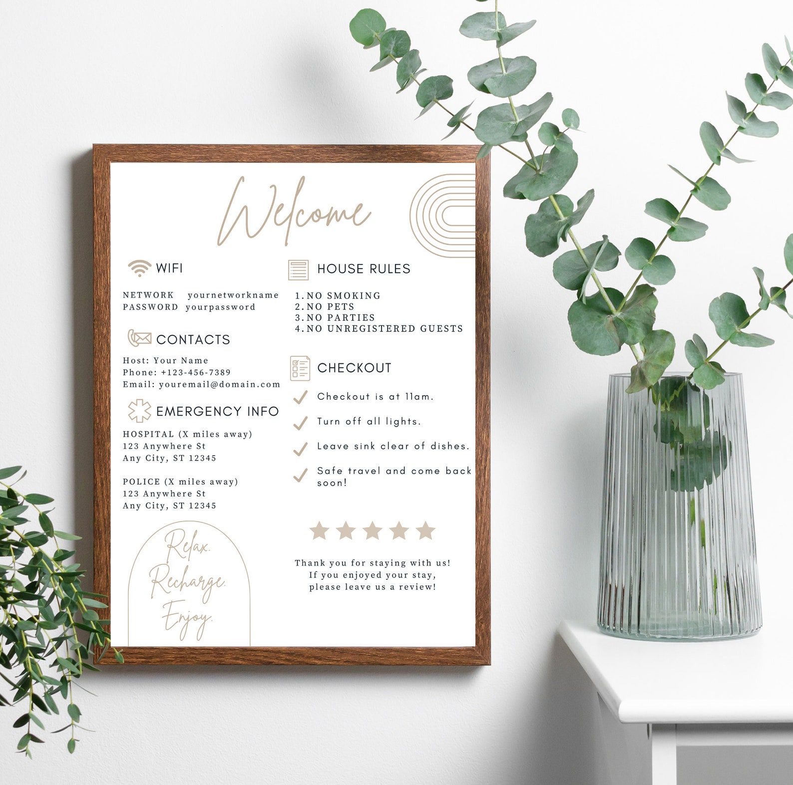 Airbnb Welcome Sign Template, VRBO Welcome Sign, Airbnb Rental Check ...