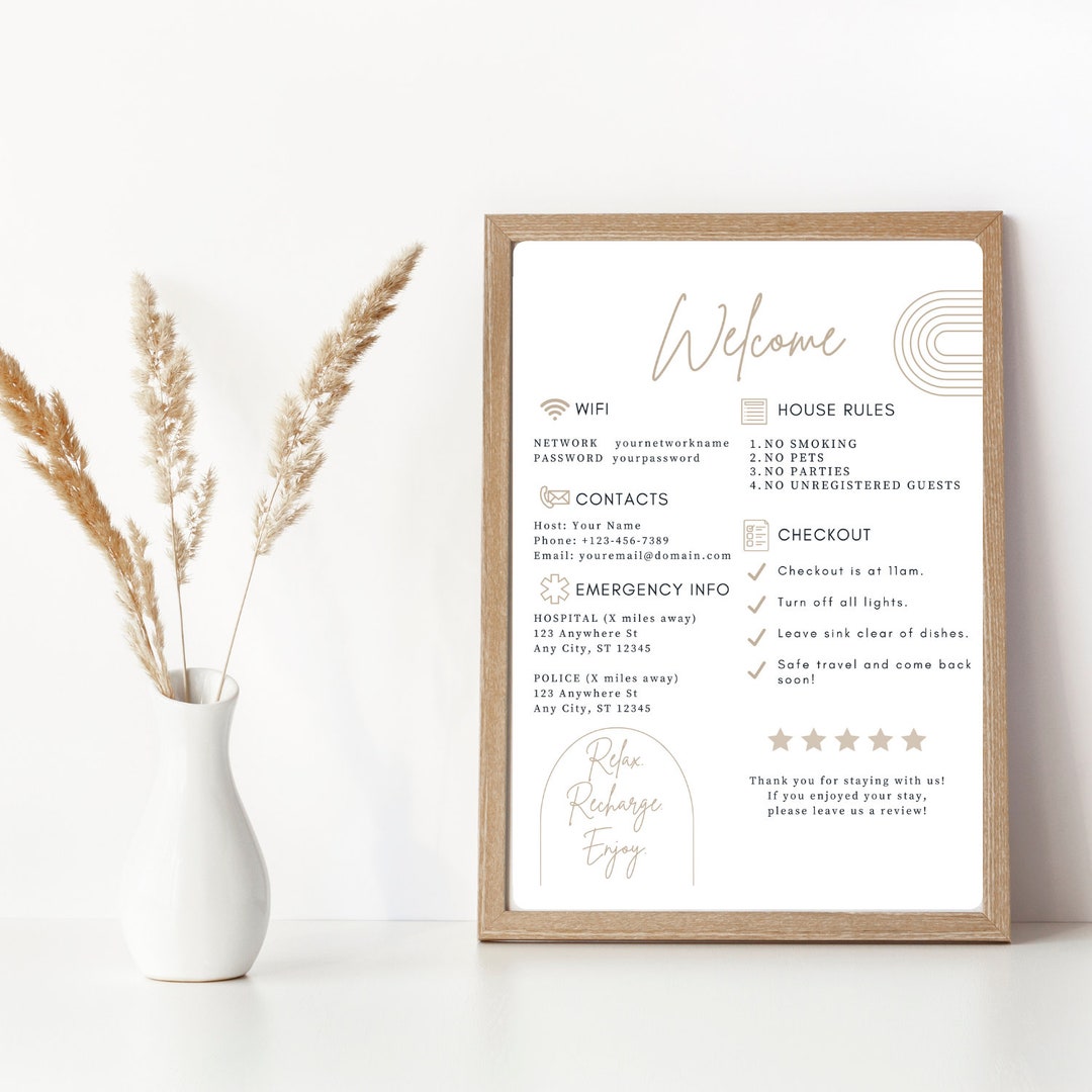 Airbnb Welcome Sign Template, VRBO Welcome Sign, Airbnb Rental Check ...