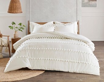 5 Pcs Washed White Cotton Pom-pom Duvet Cover Boho Bedding | Etsy