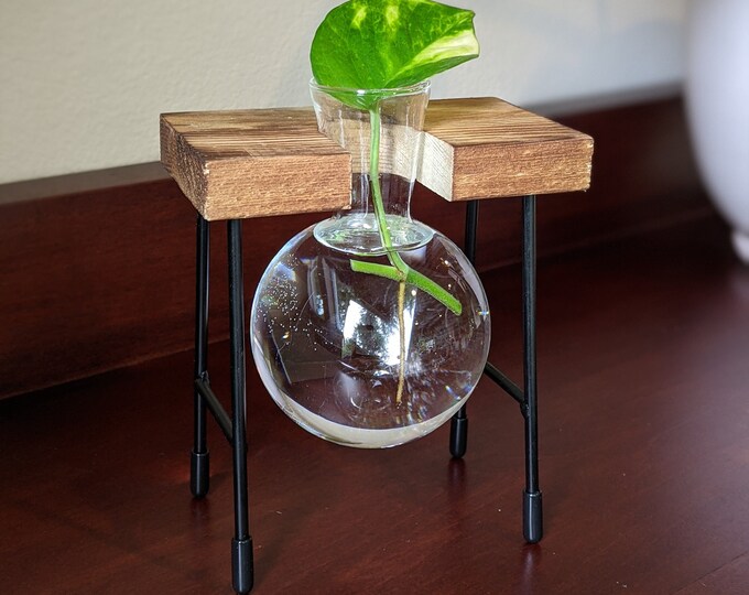 Wooden Plant Stand With Glass Bulb Vase Propagation Station - Etsy