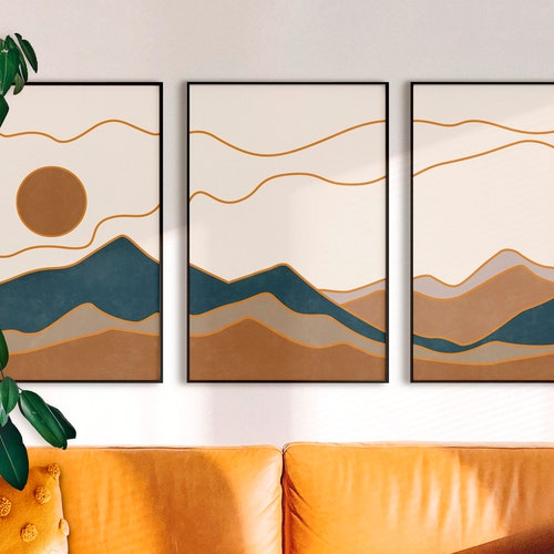 Landscape Art Print Mid Century Modern Poster Set of 3 | Etsy