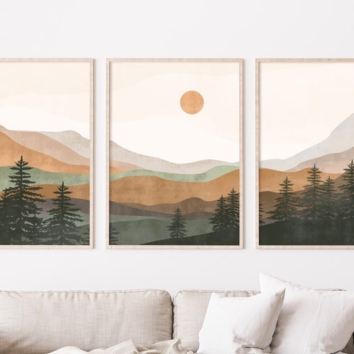 Abstract Mountain Boho Decor Set of 3 Prints Terracotta | Etsy