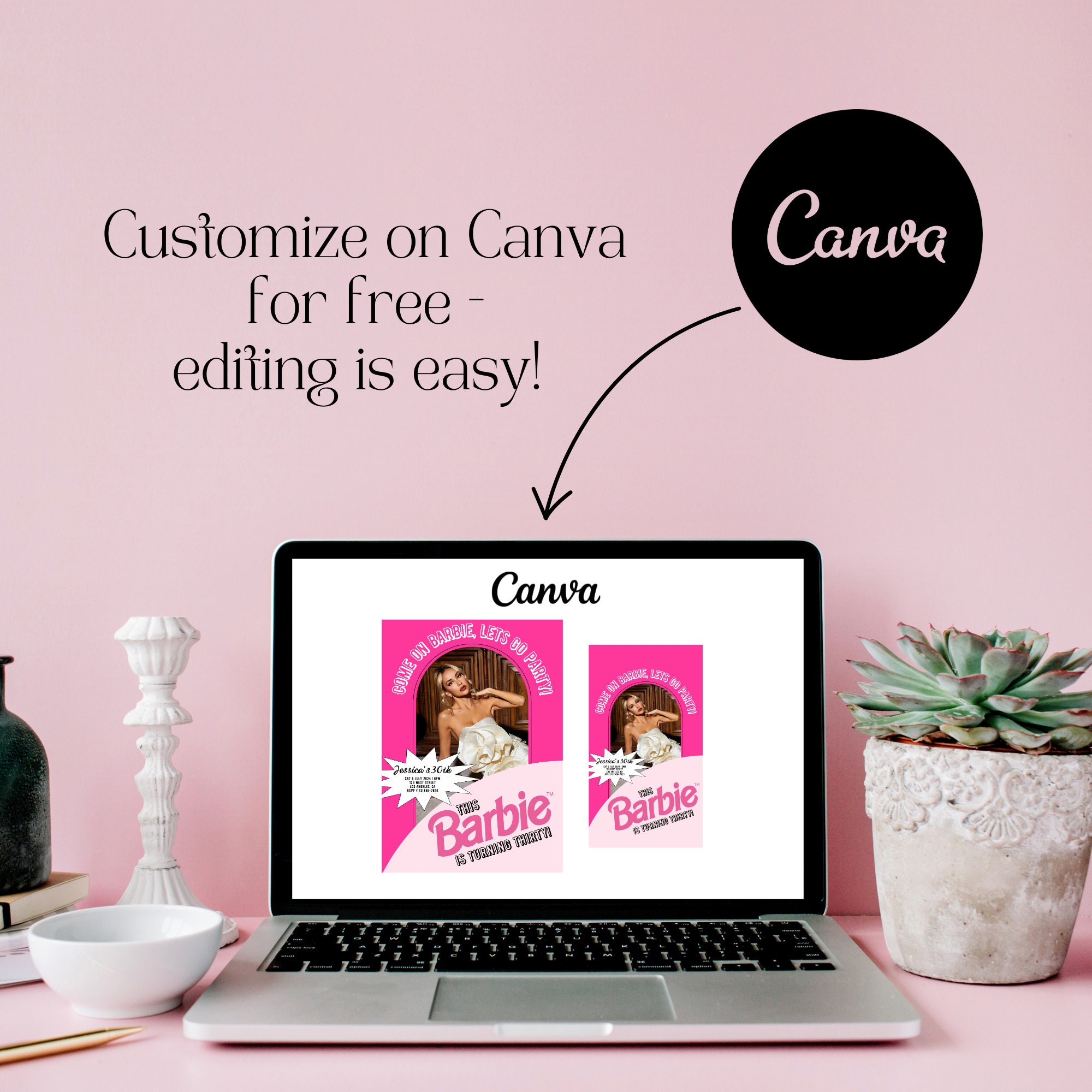 BIRTHDAY INVITE Pink B A R B I E Theme Printable & Mobile Invite ...