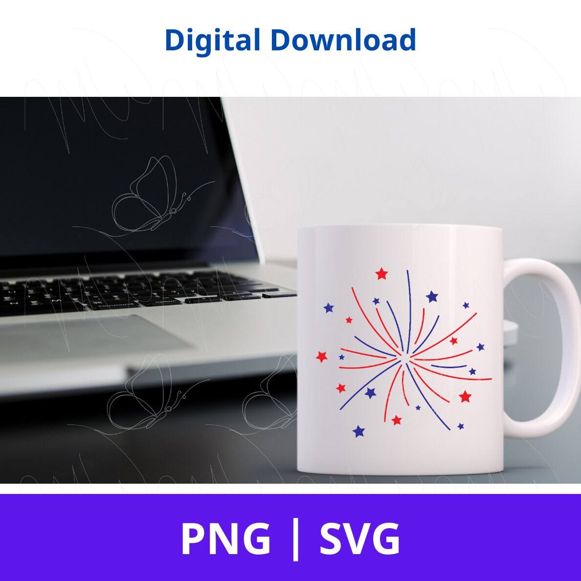 Firework Instant Digital Download SVG PNG Red and Blue - Etsy