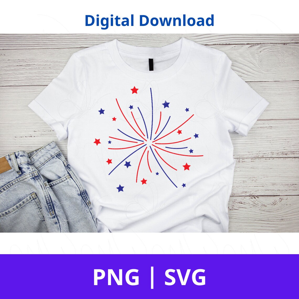 Firework Instant Digital Download SVG PNG Red and Blue - Etsy