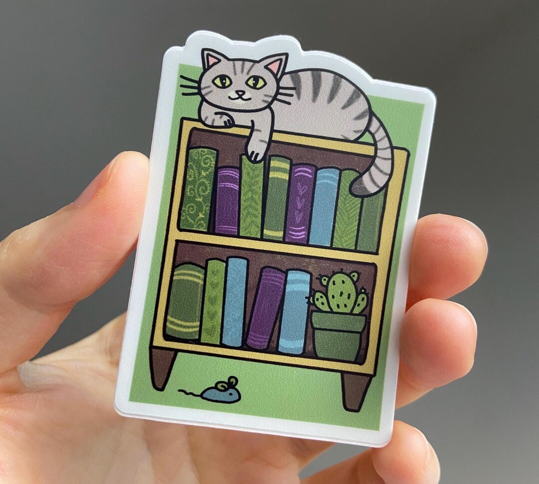 Gray Tabby Cat Sticker || Books || Library || Reading / Bookshelf ...