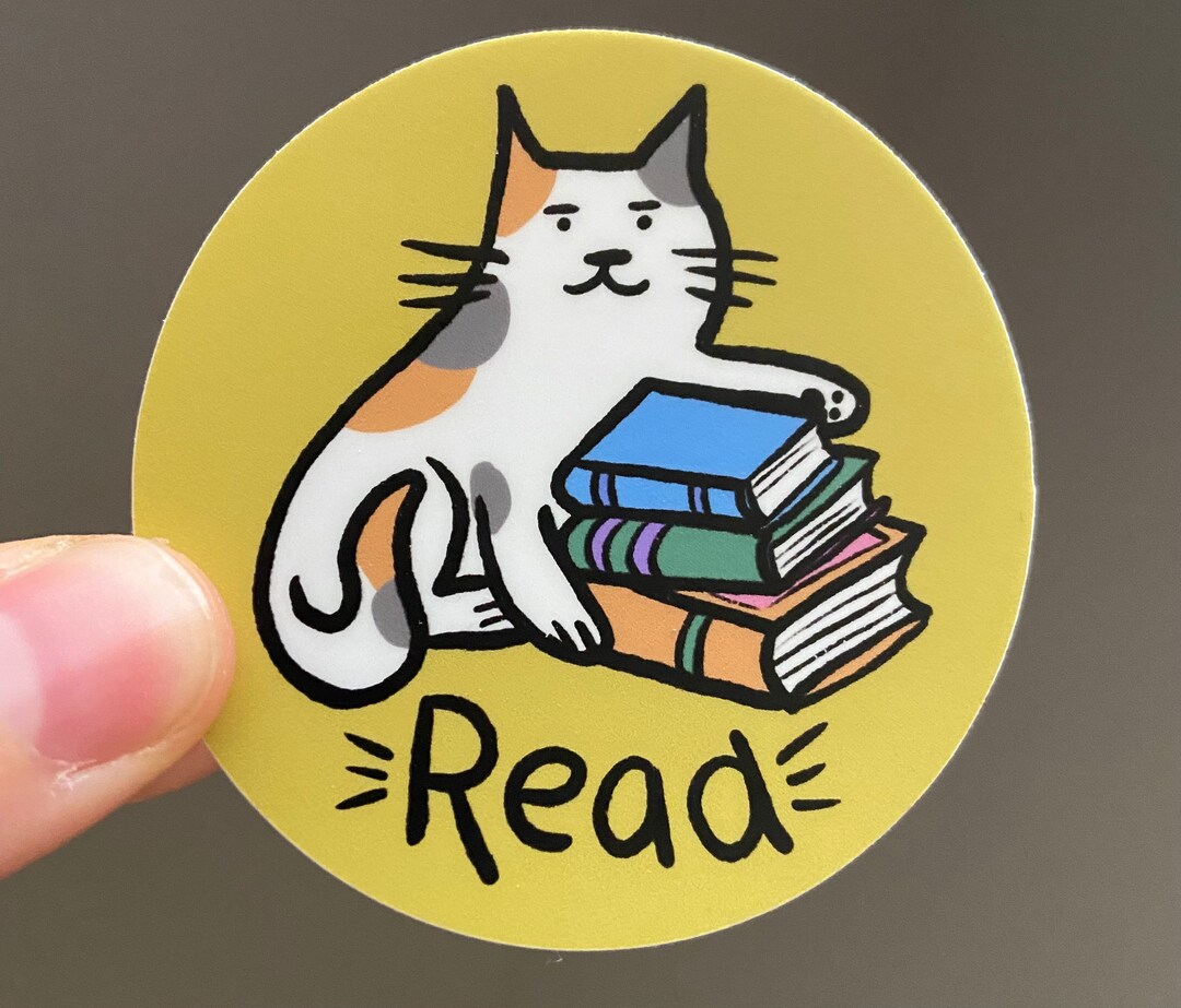 Cat Read Sticker || Calico Cat With Books - Etsy