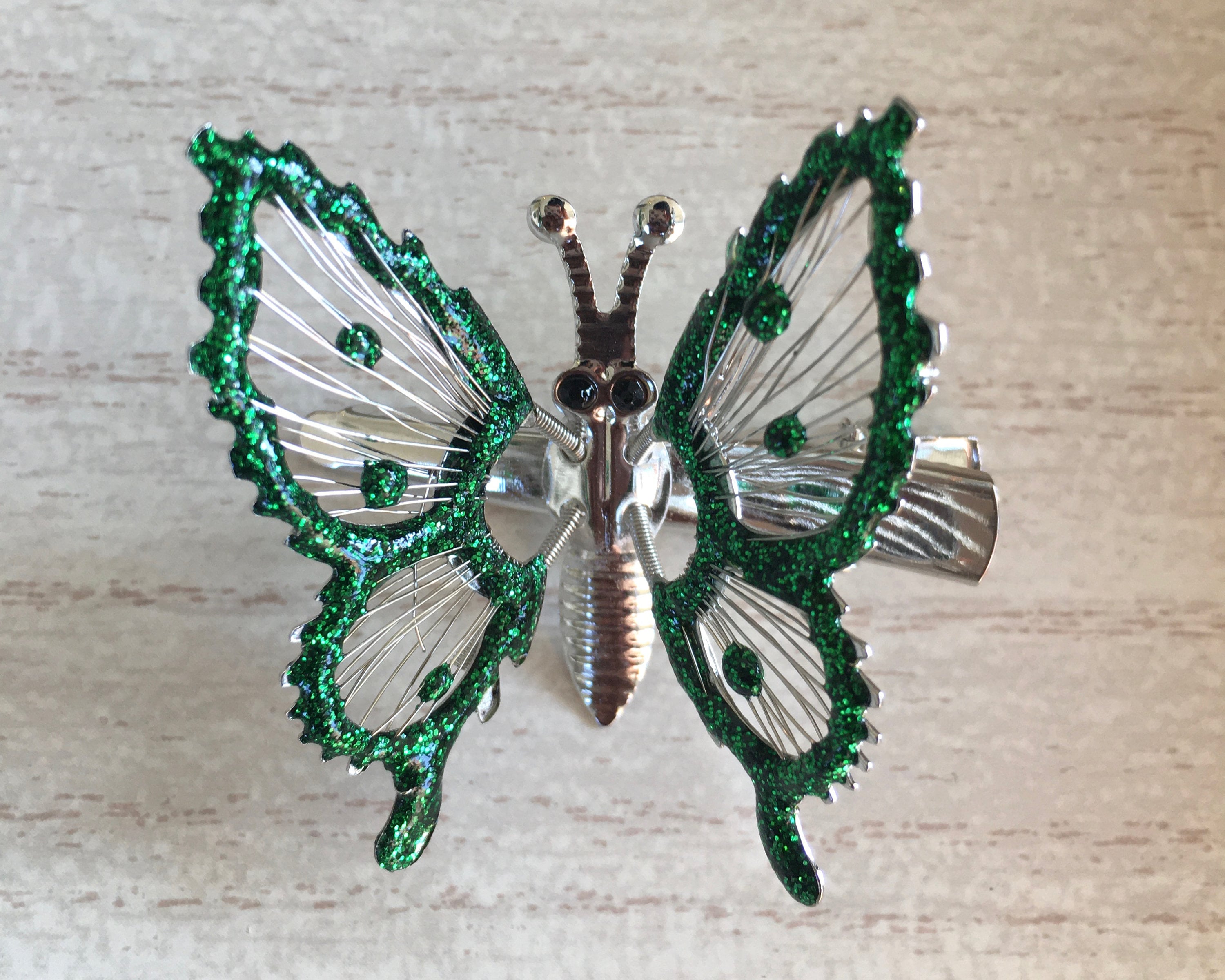 90’s Vintage Green/silver Moving Wings Butterfly Clip Set - Etsy