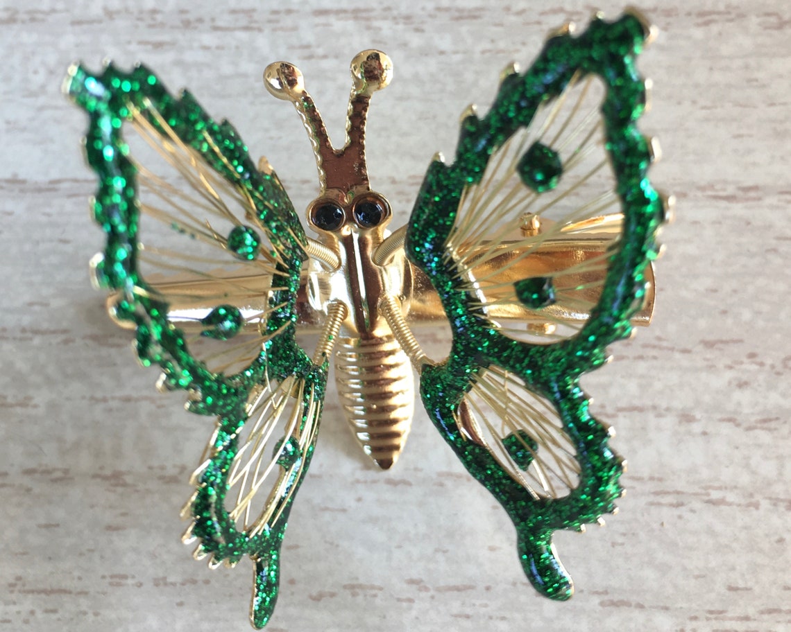 90s Vintage Green/gold Moving Wings Butterfly Clip Set | Etsy
