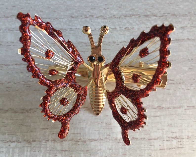 90’s Vintage Red/gold Moving Wings Butterfly Clip Set - Etsy