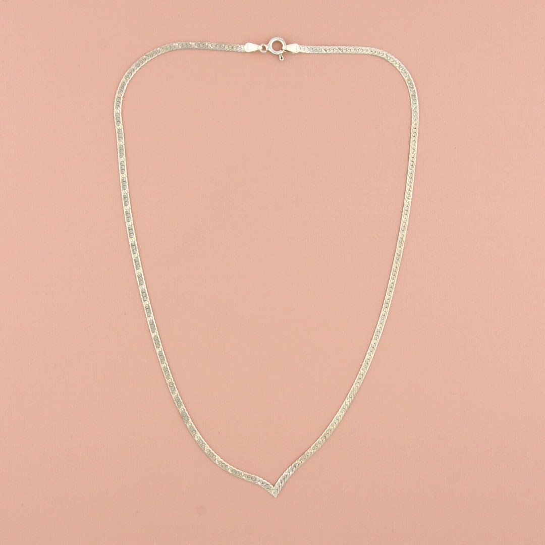 Sterling Silver Italy 2mm V-shape Herringbone Chain Necklace Size 16in ...