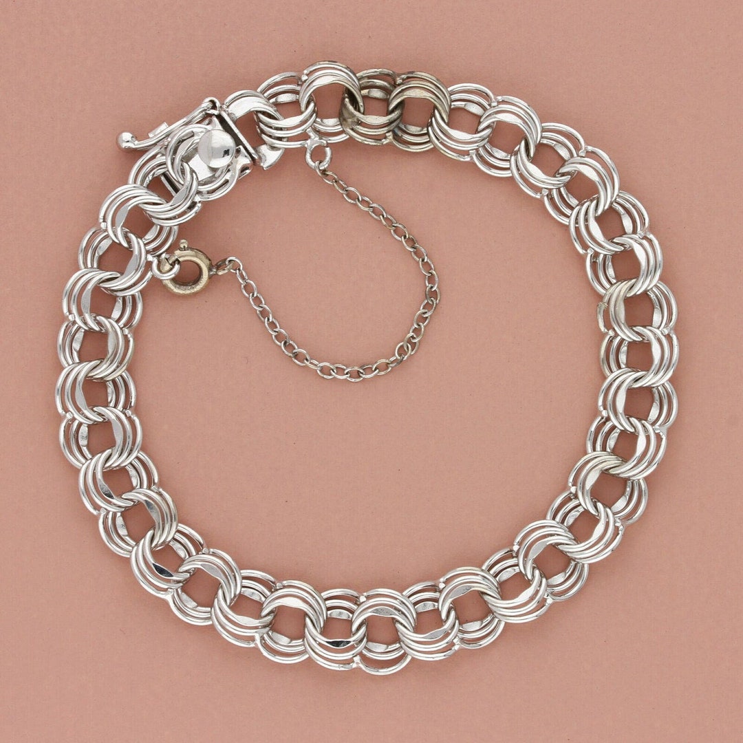 Sterling Silver Triple Cable Charm Chain Bracelet Size 6.75in - Etsy