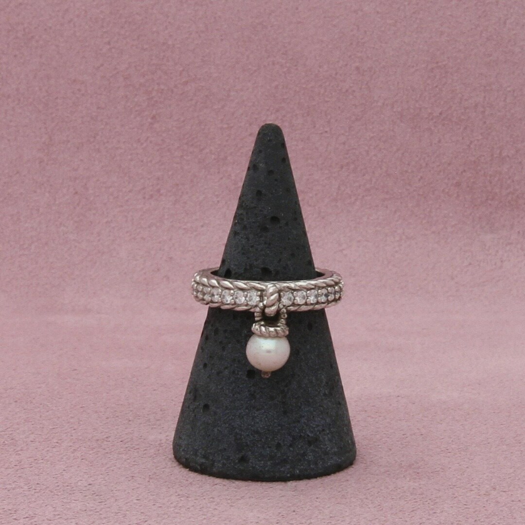 Judith Ripka Sterling Silver Diamonique Cz & Pearl Dangle Band Ring ...