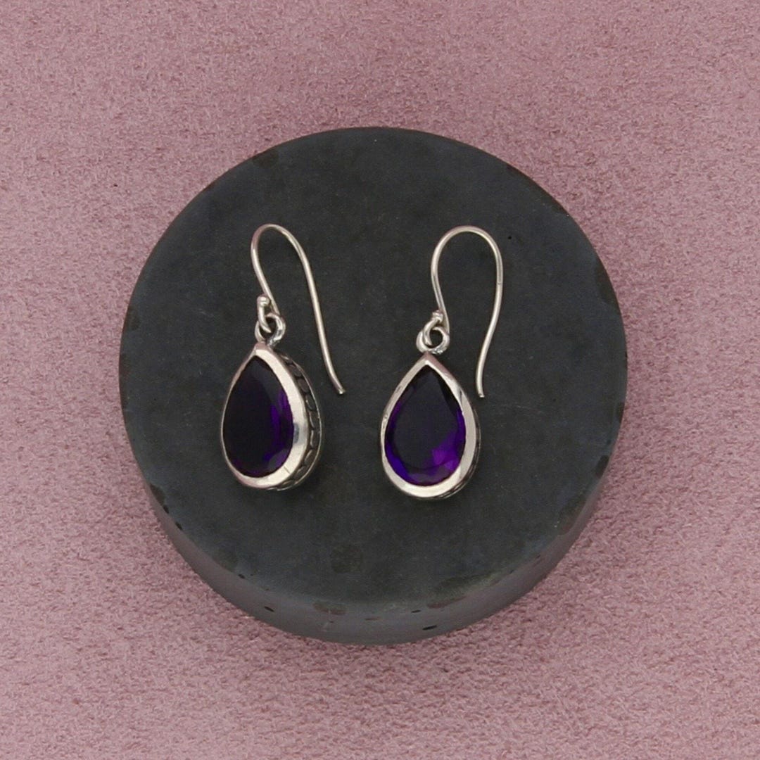 Sterling Silver Amethyst Tear Drop Dangle Earrings - Etsy