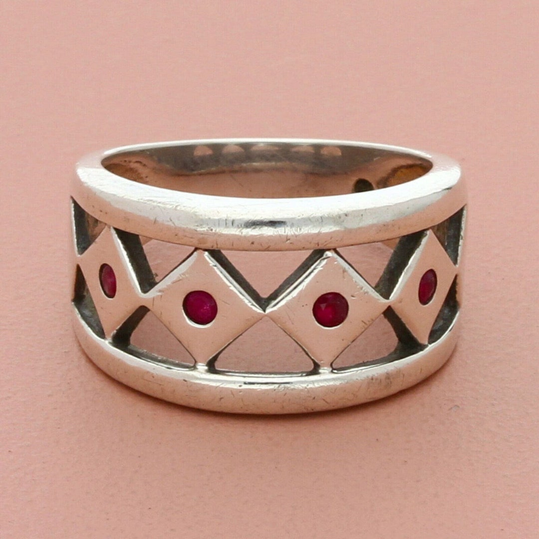 Elle Sterling Silver Ruby Geometric Band Ring Size 7 - Etsy