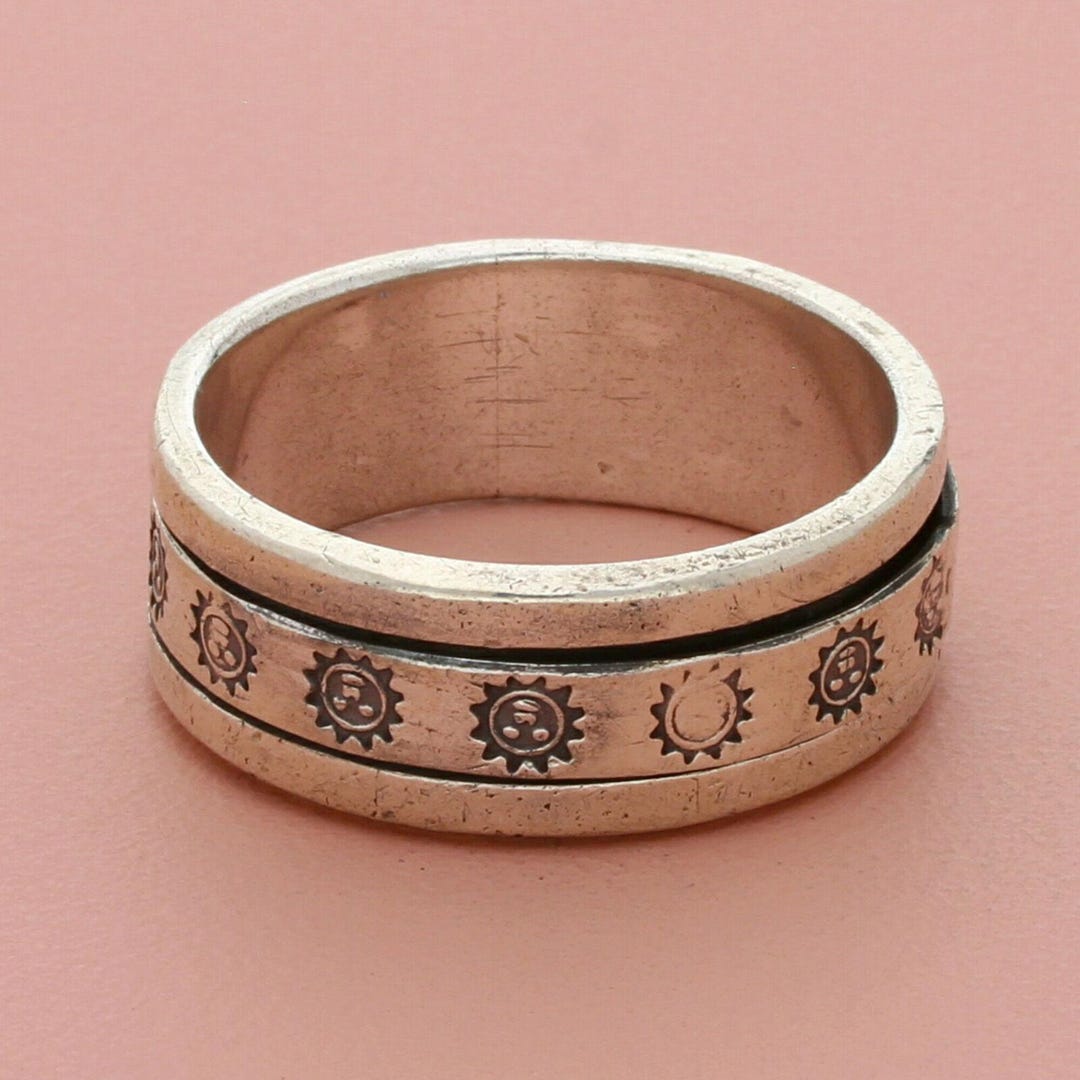 Sterling Silver Mens Stamped Sun Spinner Band Ring Size 13 - Etsy