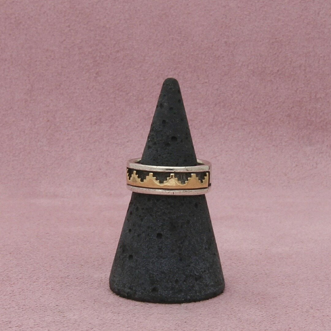 Navajo Sterling Silver & 14k Gold Donovan Skeets Overlay Band Ring Size ...