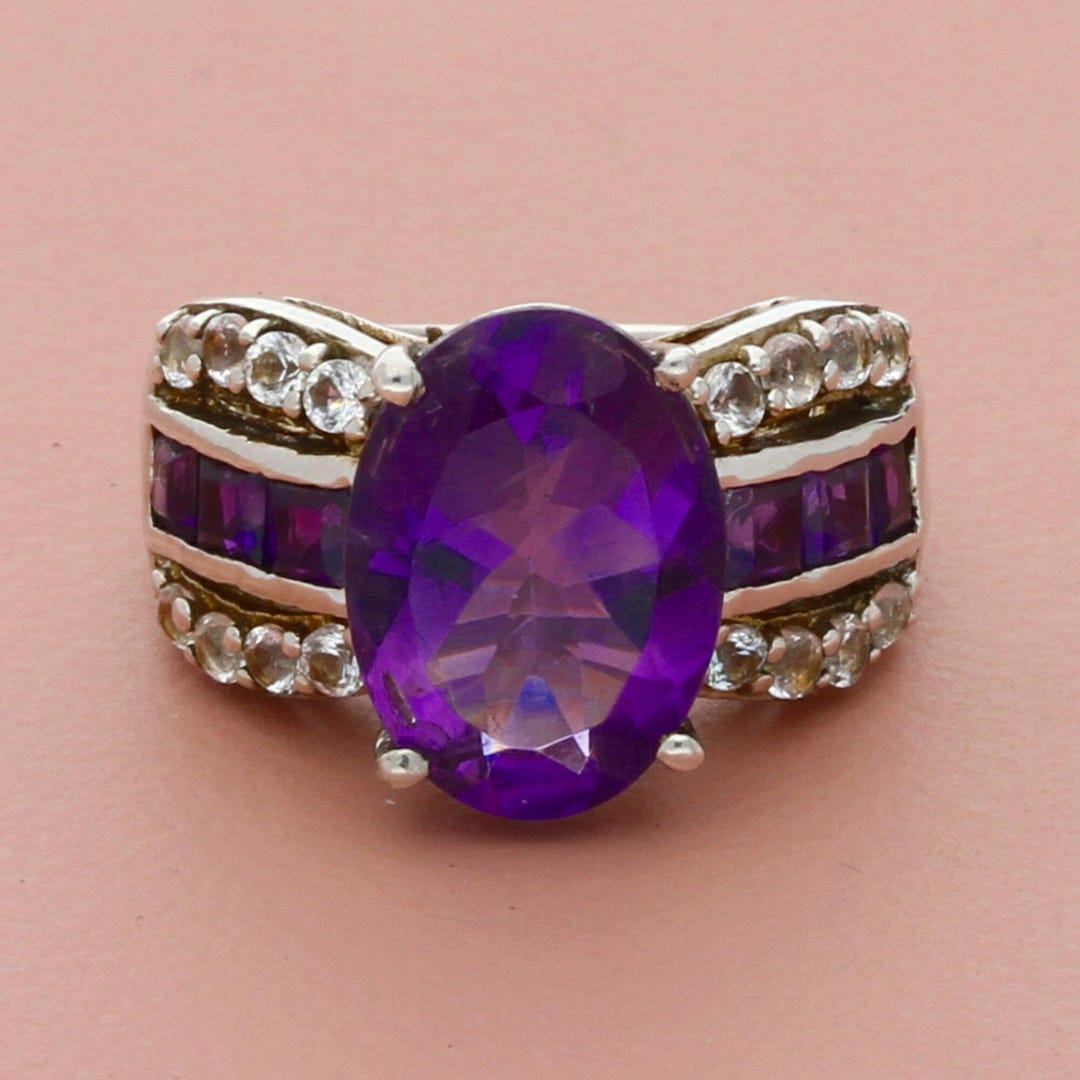 Chuck Clemency Sterling Silver Oval-cut Amethyst & White Topaz Ring ...